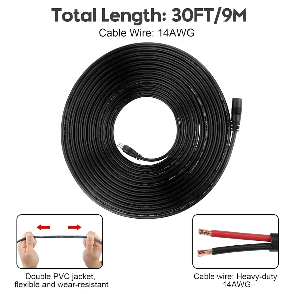 30Ft Jackery Extension Cable 14AWG 8mm Solar Panel Extension Cable 8mm ...