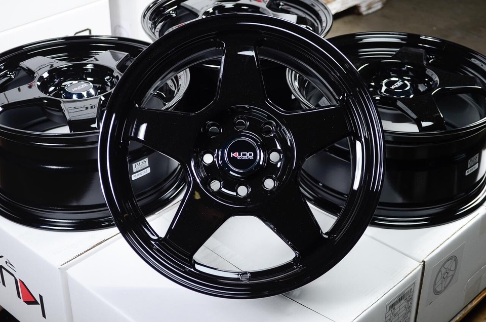 Kudo Racing 15x7 4x100 4x114.3 Black Lightweight Wheels Rim 11.6 LBS ...