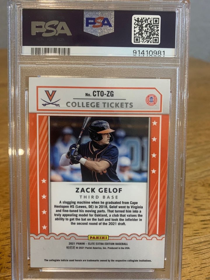 Zack Gelof 2021 Elite Extra Edition College Tickets Optic PSA GEM MT 10 ...