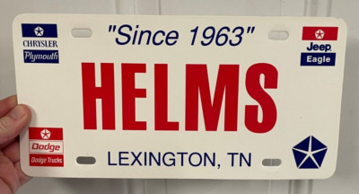 Vintage Helms Chrysler Dodge Jeep Dealership License Plate Lexington TN ...