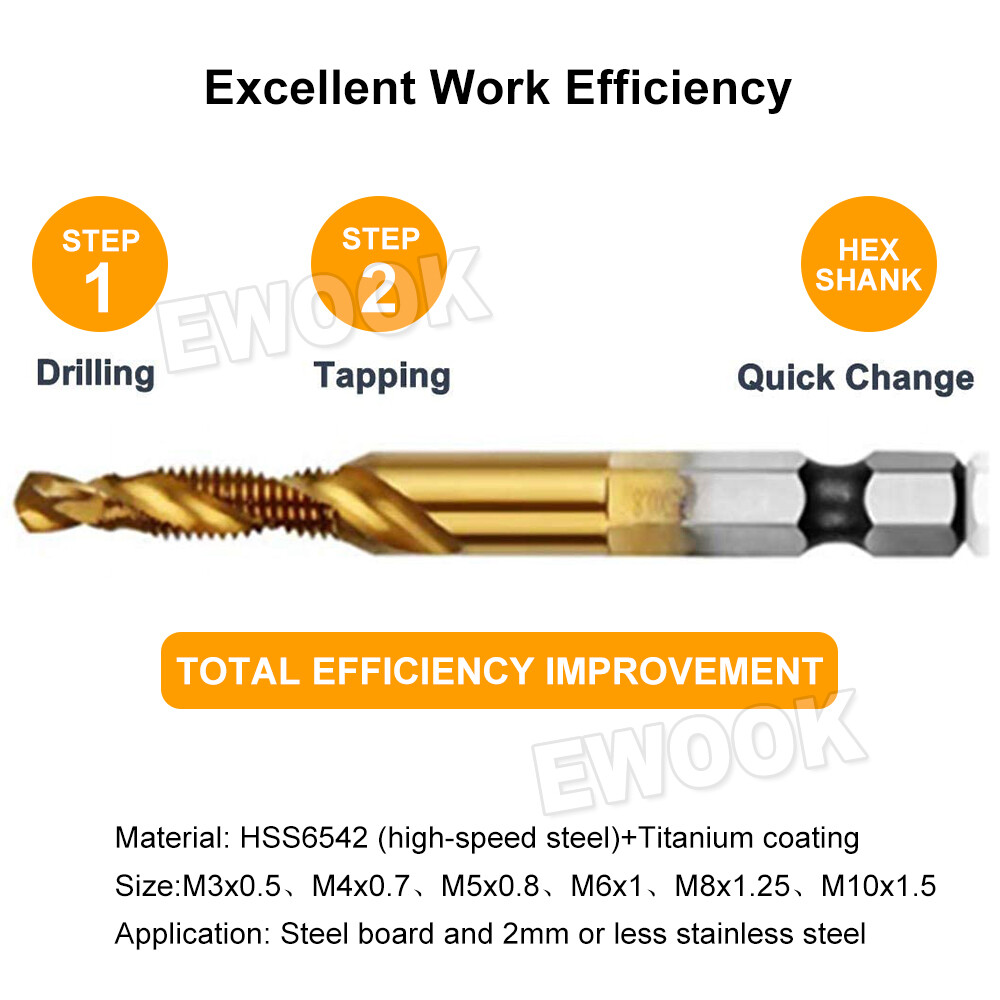 6X HSS Hex Shank Tap Drill Bits Metric Thread Screw Compound Tapping ...