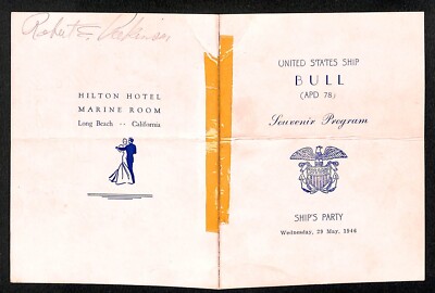 United states Ship "Bull" 1946 Ship's Party Hilton Hotel Souvenir ...