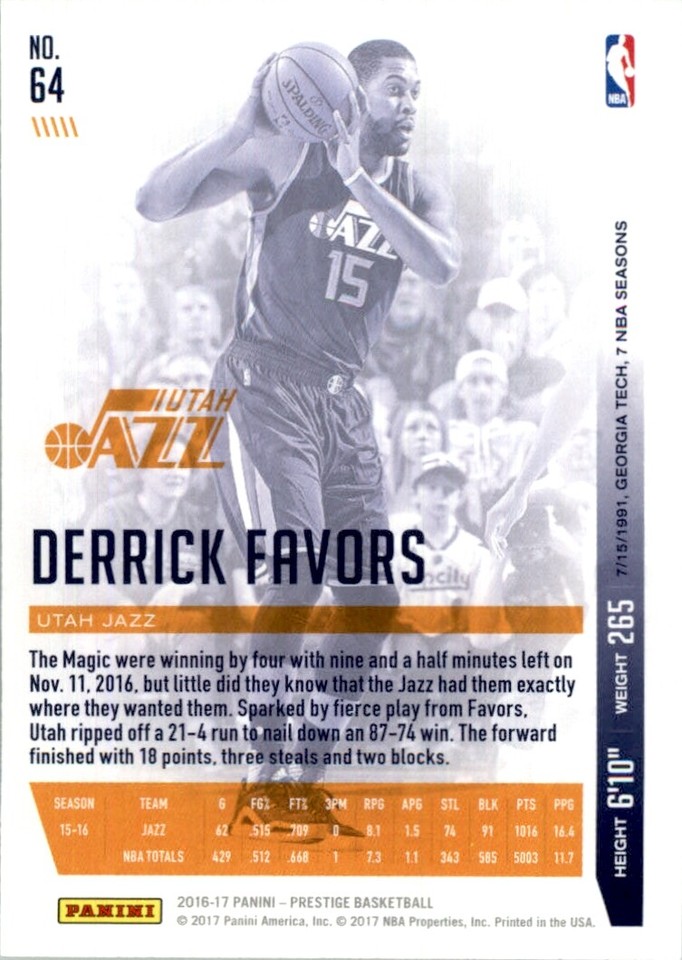2016-17 Prestige Horizon #64 Derrick Favors | eBay