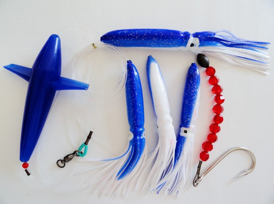 Set of 3 DAISY CHAIN BAIT RIG BULB SQUID & BIRD TUNA MARLIN TROLLING ...