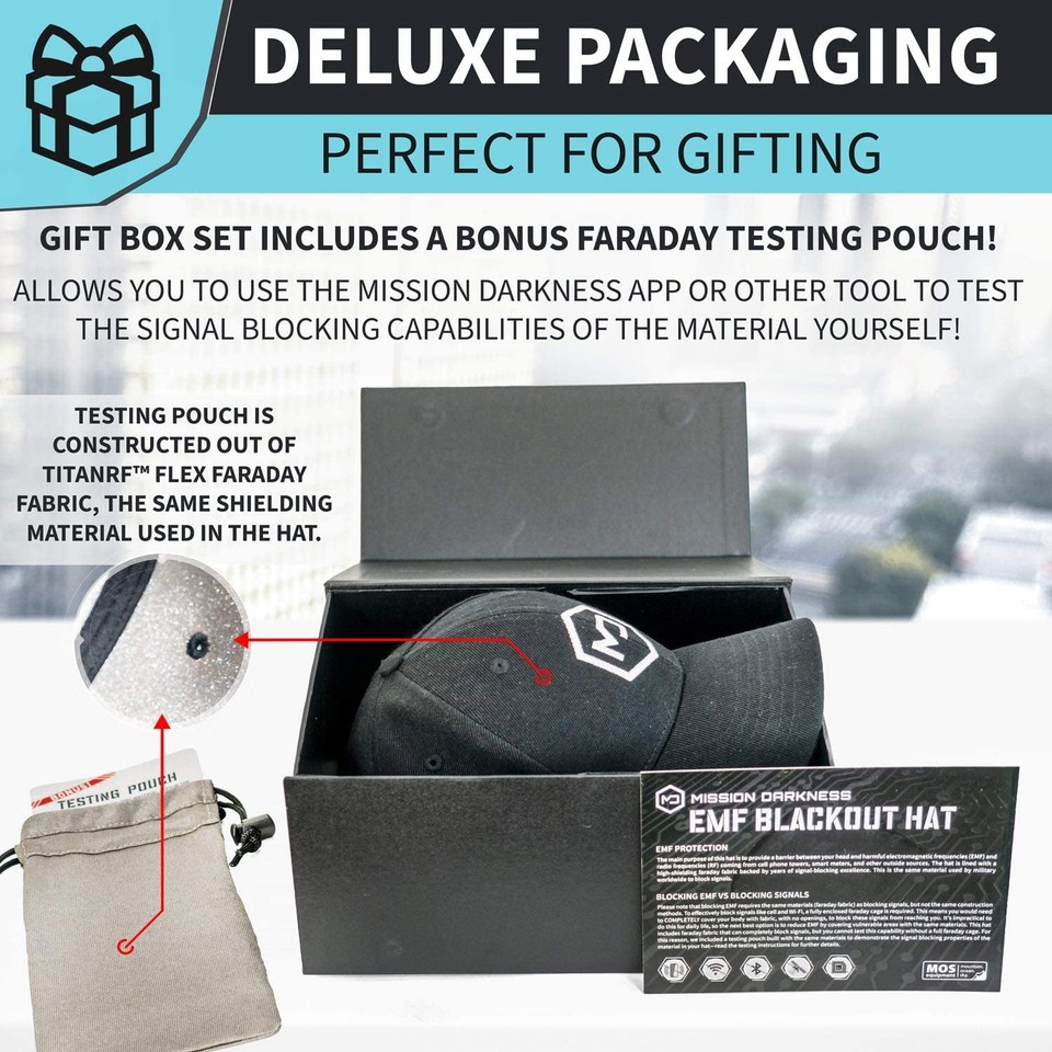 Black EMF Radiation Blocking Hat Cap Anti-EMI RF 5G Wireless Snapback ...