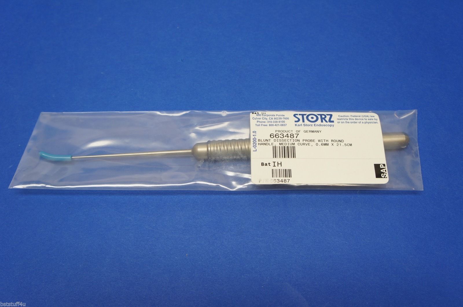 Karl Storz 663487 Blunt Dissection Probe W/Round Hndle Medium Crve 0 ...