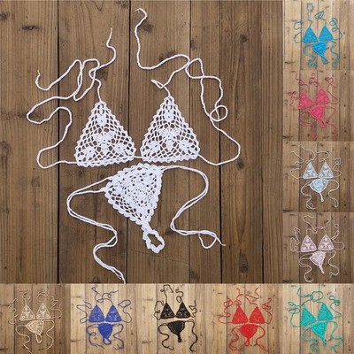 Sexy Beachwear Crochet Swimwear Summer Swimming Mesh Fabric Side String ...