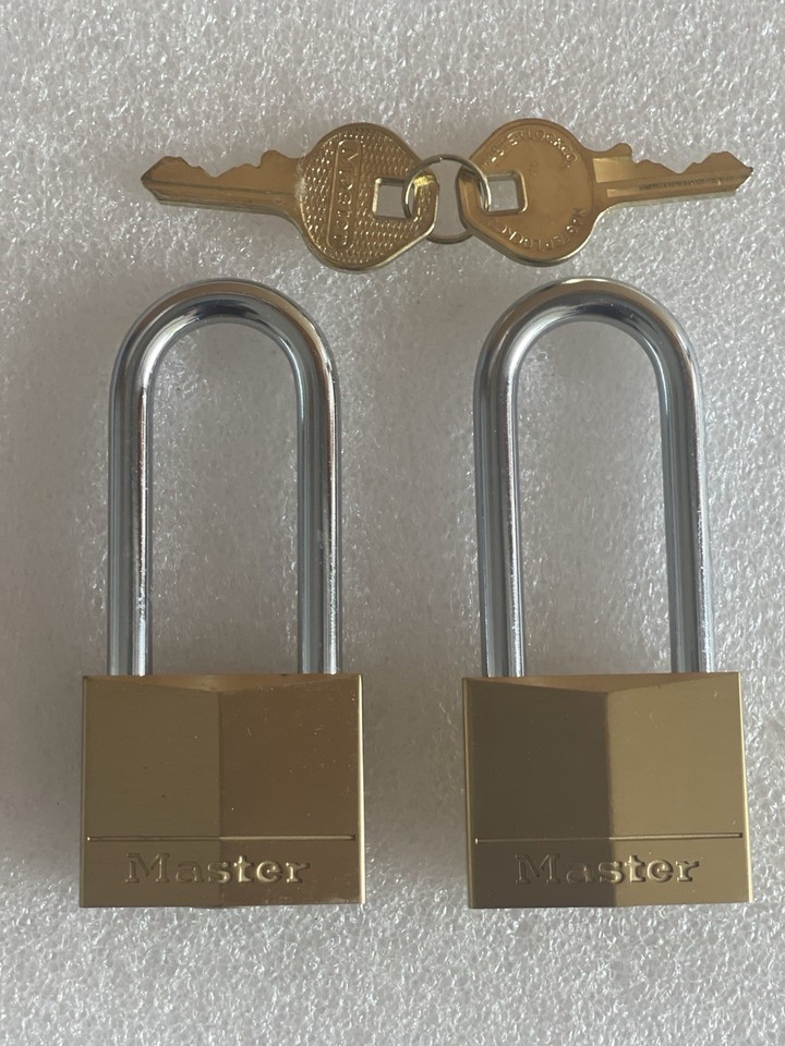 MASTER LOCK 140 - TWO LONG SHACKLE KEYED ALIKE BRASS - NEW OPEN BOX | eBay