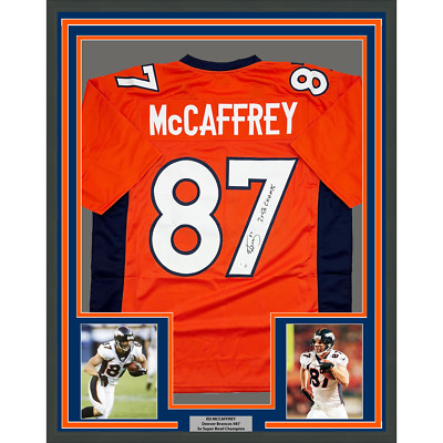 Framed Autographed/Signed Ed McCaffrey 35x39 2x SB Champs Orange Jersey ...