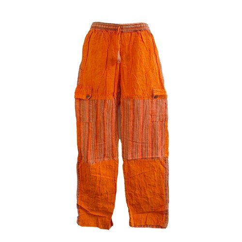 Mens Orange Hippie Pants Cargo Cotton Stonewash Boho Unisex Summer Fun ...