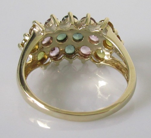 9ct Gold Ring - 9ct Yellow Gold Multi Coloured Sapphire Cluster Ring ...
