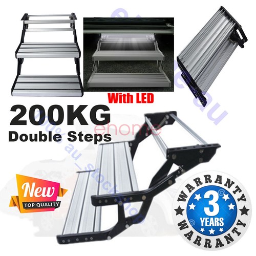 Caravan Double Steps w/ LED Aluminium Pull Out Folding Camper Trailer ...