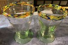 2 1 Source Inc Hand Blown Light Green Glasses With Multi Colored Rim | eBay