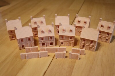9 Houses, 12mm / N Gauge, walls, 6 designs Wargaming WW2 WW1 Normandy D ...