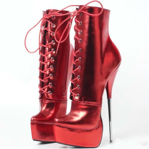 Womens Trendy Pointy Toe Lace Up Shine Ankle Boots Stiletto Party Sexy ...