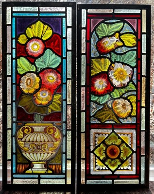 Exceptional pair of painted, acid etched stained glass windows Daniel ...