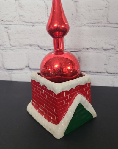 Vintage Ceramic Christmas Brick Chimney Rooftop Vase Planter Candy Cane ...