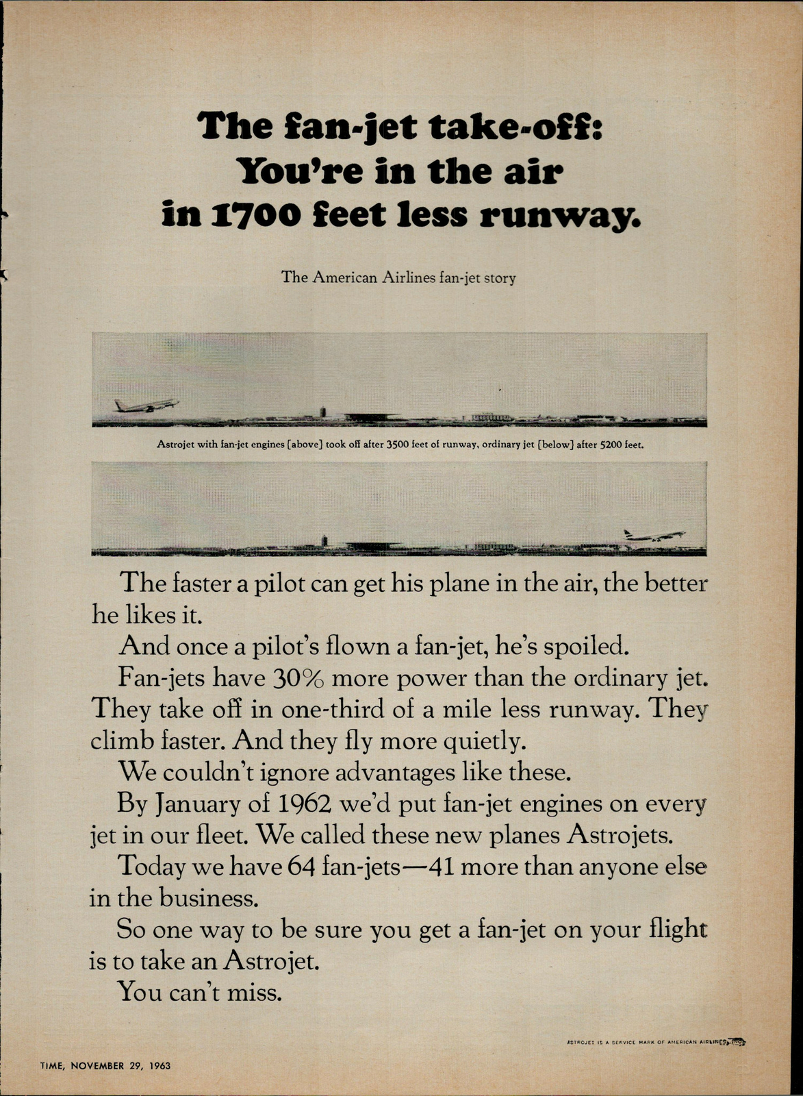 1963 American Airlines Astrojet "The Fan Jet Takeoff" Vintage Print Ad ...