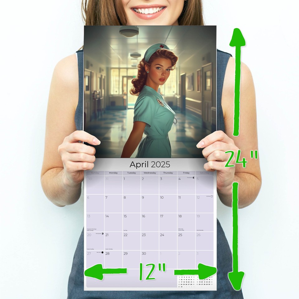 Retro Pin Ups Wall Calendar 2025 FULL SIZE 12x24 Made in USA | eBay