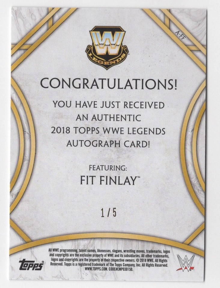 Fit Finlay 2018 Topps WWE Legends Autograph Card Auto WCW Black 1/5 | eBay