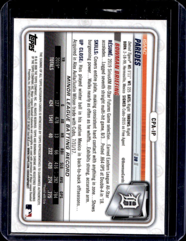 2020 Bowman Chrome Isaac Paredes Prospect Autograph Auto #CPAIP | eBay