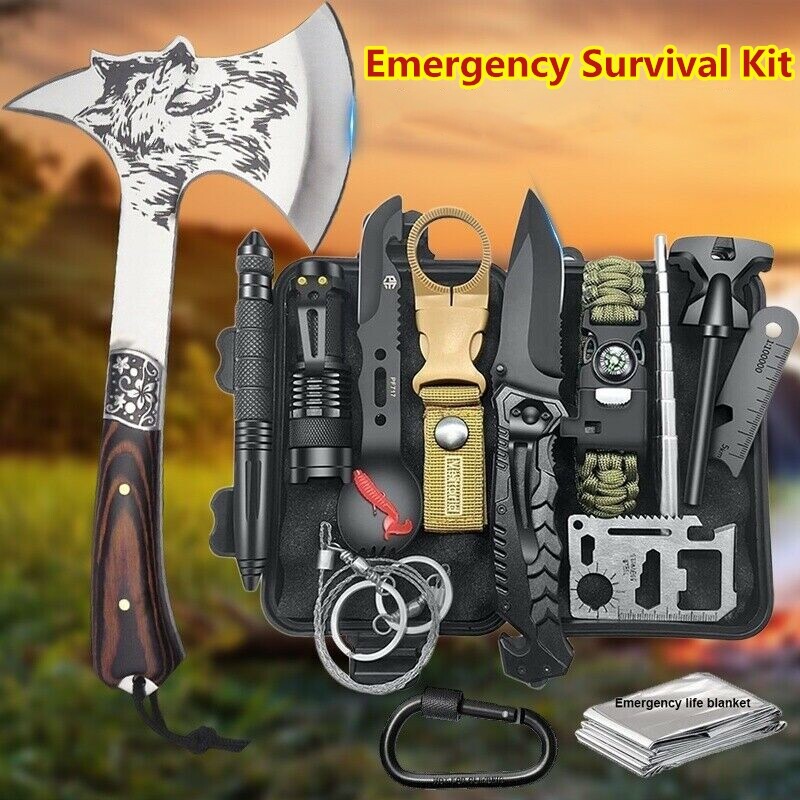 Camping Survival Axe Kit Tactical Hunting Hatchet Emergency Gear Multil ...