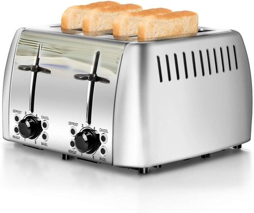 prepAmeal 4 Slice Toaster Stainless Steel Toaster Two Slice Bagel ...