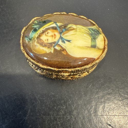 Vintage Lady Portrait Trinket/Pill Box With Spring Hinge Gold Tone | eBay