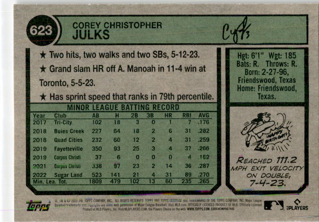 2023 Topps Heritage Corey Julks #623 RC | eBay
