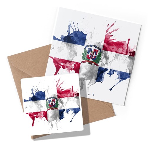 1 x Greeting Card & Sticker Set - Dominican Repubblica Flag Art Style ...