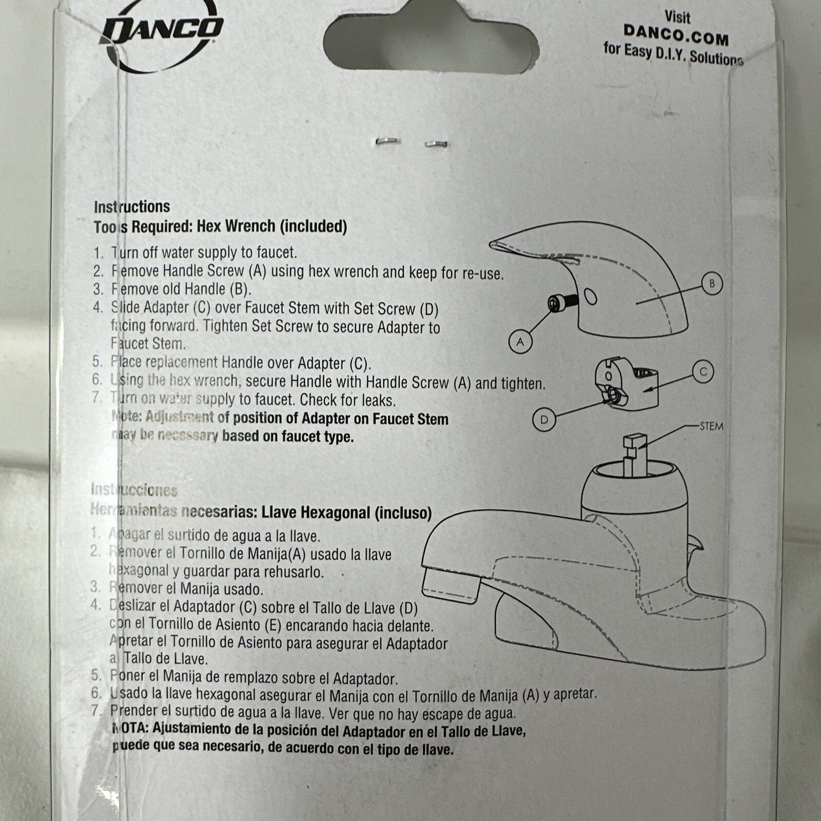 DANCO Replacement Lever Lavatory and Tub Shower Handle Chrome Finish ...