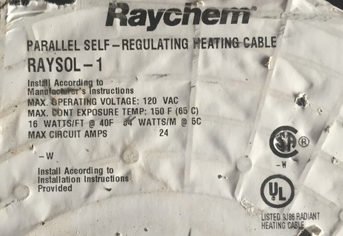 Raychem RAYSOL-1 Self Regulating 120V Heat Tape Cable, Cut to ...