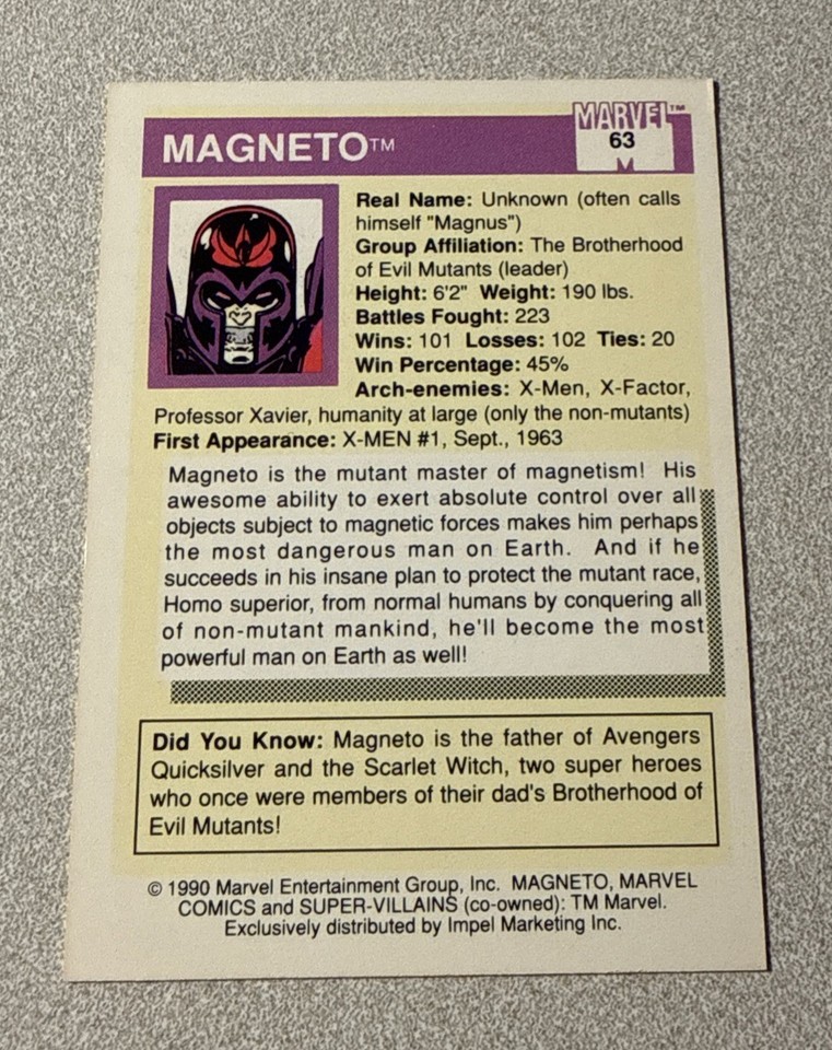 1990 Impel Marvel Universe Cards #63 Magneto | eBay