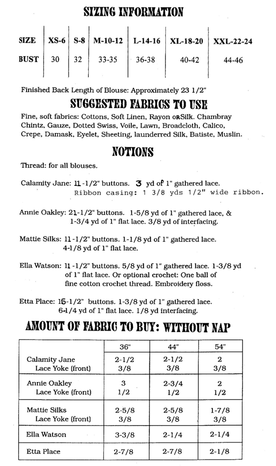 Buckaroo Bobbins Victorian Romantic Era Blouses Western Wear Sewing ...