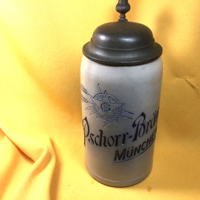 German Pschorr-Brau,Munchen 1L Stoneware Pewter Lidded Beer | eBay