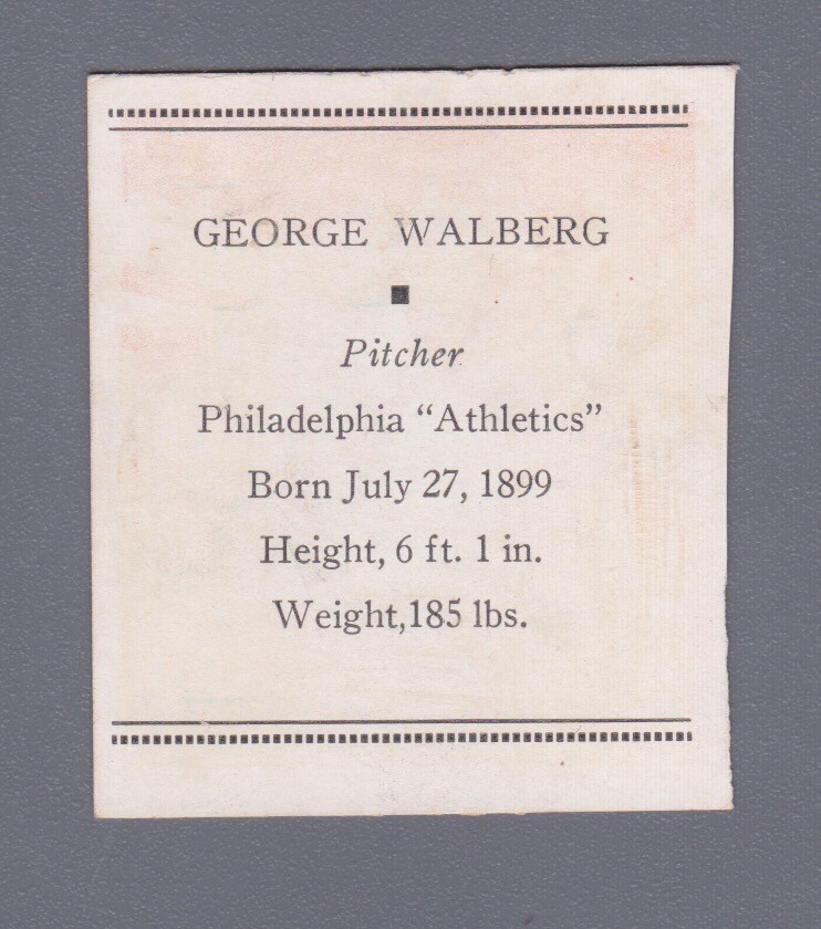 1933 Tattoo Orbit Rube Walberg Philadelphia Athletics Baseball Card ...