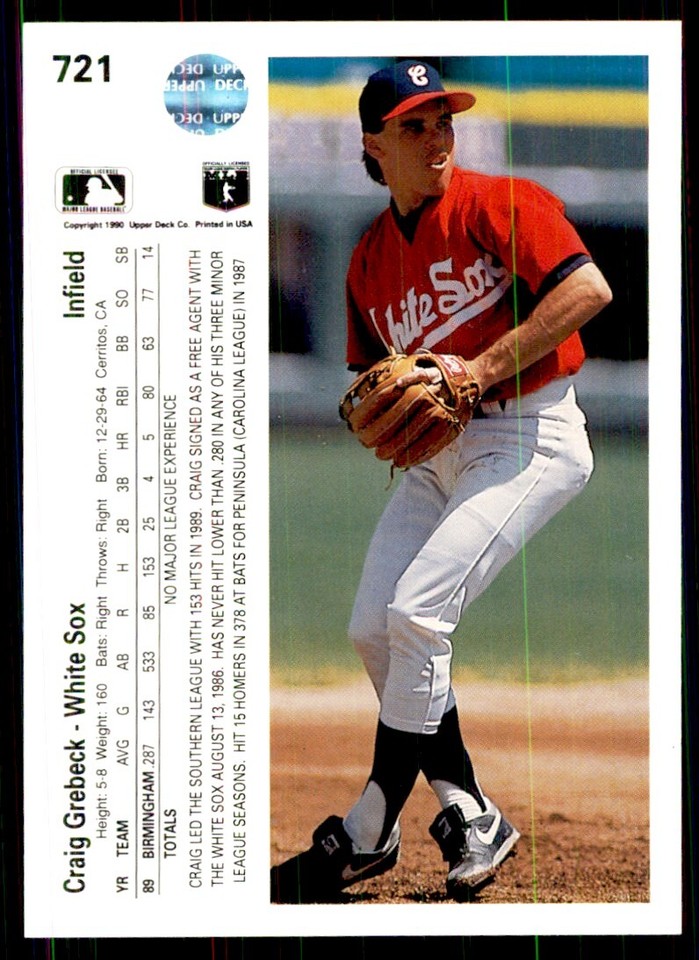 1990 Upper Deck Craig Grebeck Baseball Cards #721 | eBay
