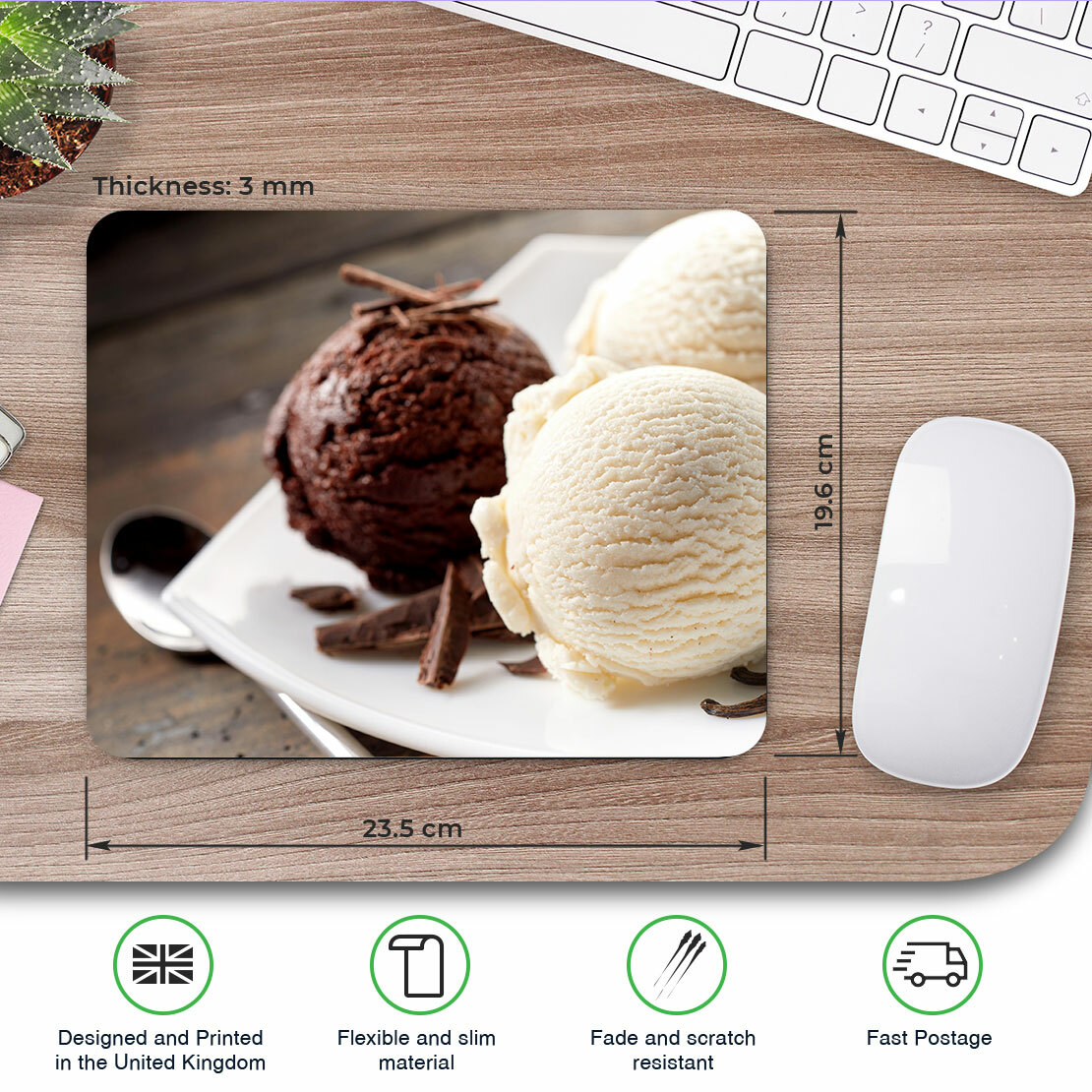 Computer Mouse Mat - Chocolate Vanilla Ice Cream Scoops Office Gift ...