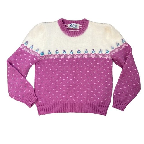 Vintage 80s Top Notch Wool Crewneck Tulip Fair Isle Sweater Handmade in ...