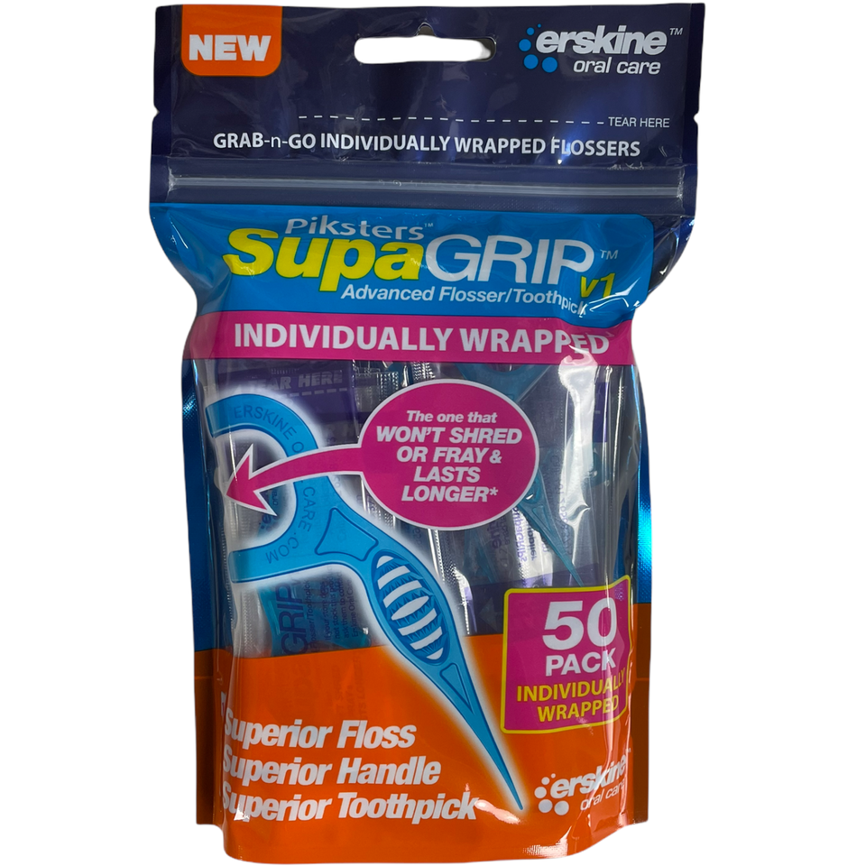 Piksters Monofilament Supagrip Flosser and Toothpick, Pack of 50 Floss ...
