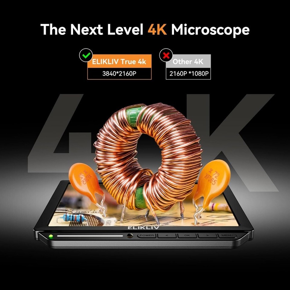 Elikliv 4K Soldering Digital Microscope 52MP 10.1" HDMI with 360° Flex ...