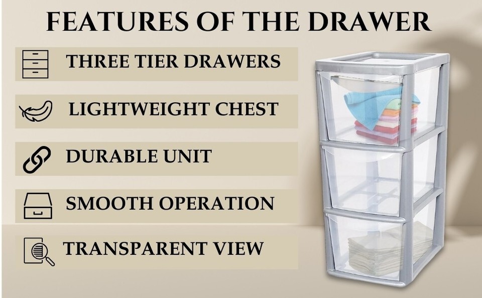 3 Tier Storage Unit Small Drawers Chest Tower Plastic A5 Size Desktop ...