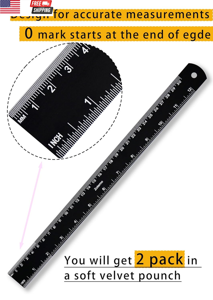 Metal Ruler 12 Inch, Metric Ruler Dual Scale with Laser Etched ...