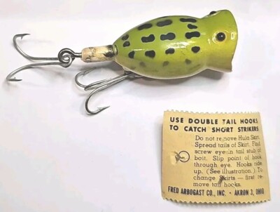 Vintage Fred Arbogast Hula Popper Fishing Lure Frog Pattern Bait In Org ...