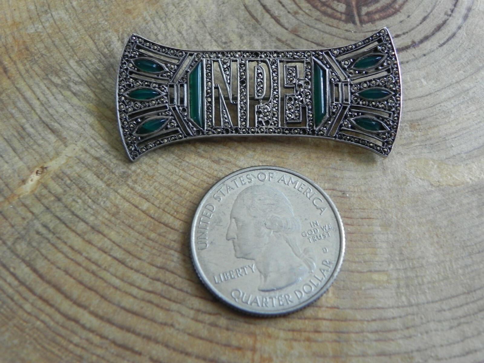 Vintage CINER~Jade, Marcasite & Sterling Silver Monog… - Gem