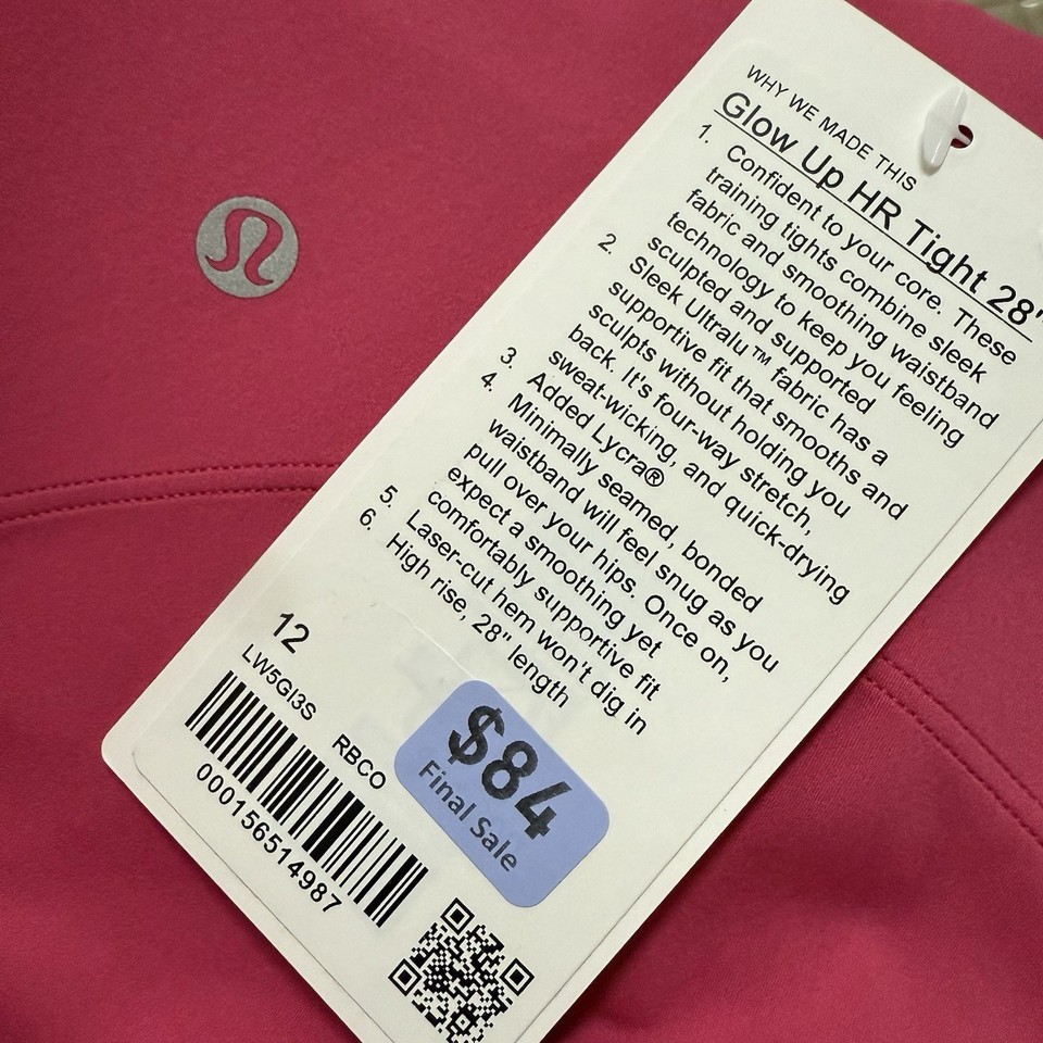 NEW Lululemon Glow Up HR Tight 28” Size 12 Raspberry Coulis LW5GI3S | eBay
