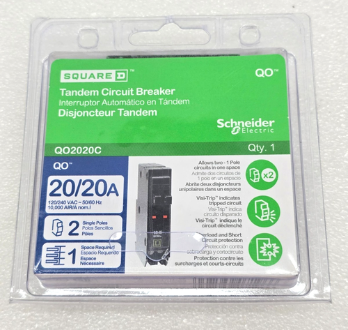 Square D QO2020C Tandem Circuit Breaker 20a/20a 1 Space 2 Single Pole ...