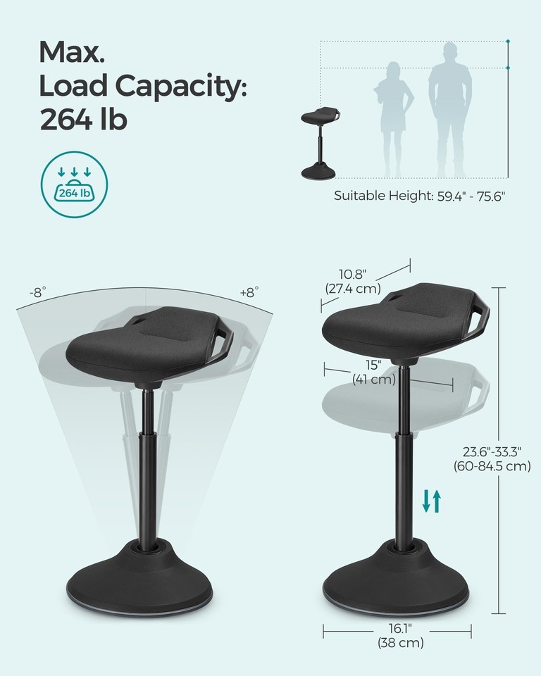 SONGMICS Standing Desk Chair, Adjustable Ergonomic Standing Stool, 23.6 ...