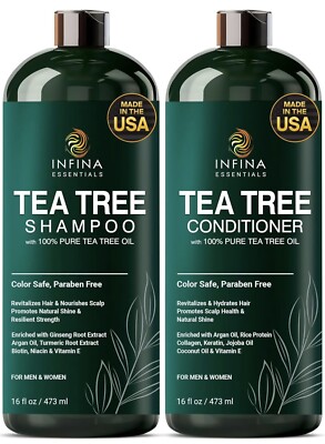 Tea Tree Shampoo and Conditioner Set, Biotin, Ginseng, Argan Oil - 16 ...
