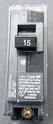 Siemens Q115 Circuit Breaker, 15a, 120 / 240 Volt, Type QP, Black, Free ...
